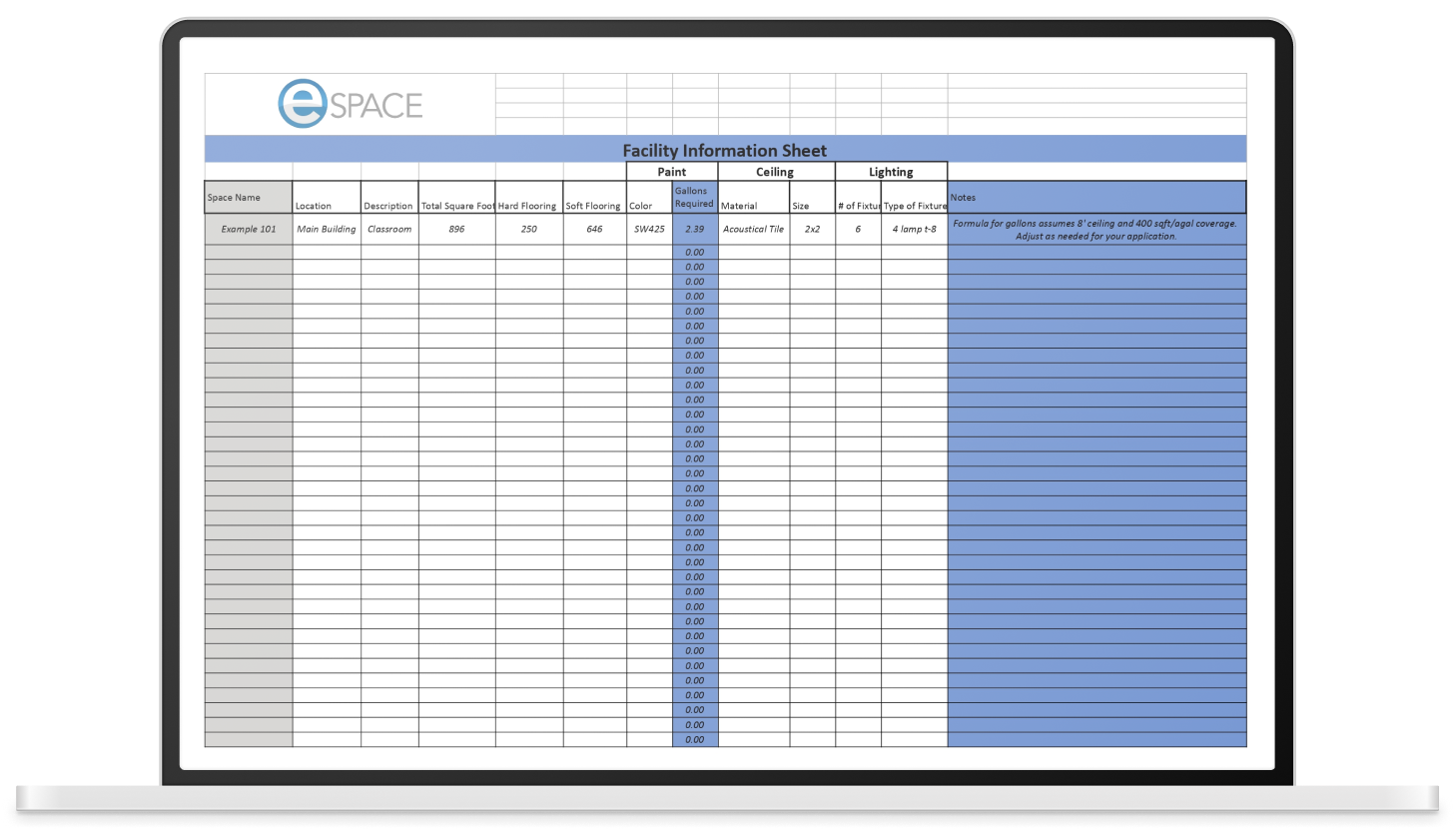 Facility Data Sheet for Schools [Free Download]